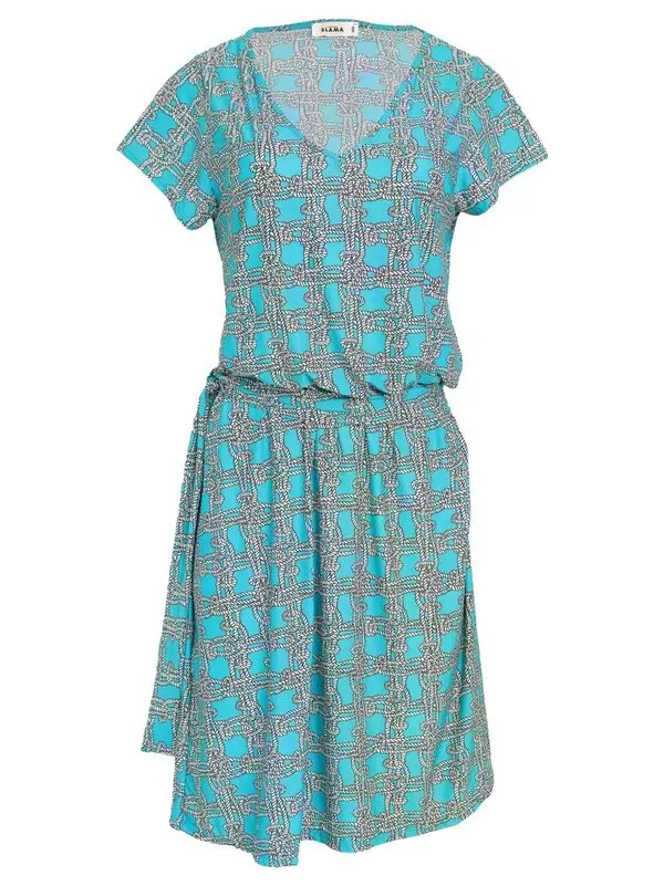AMIR SLAMA Belted Graphic Print Dress - Blue