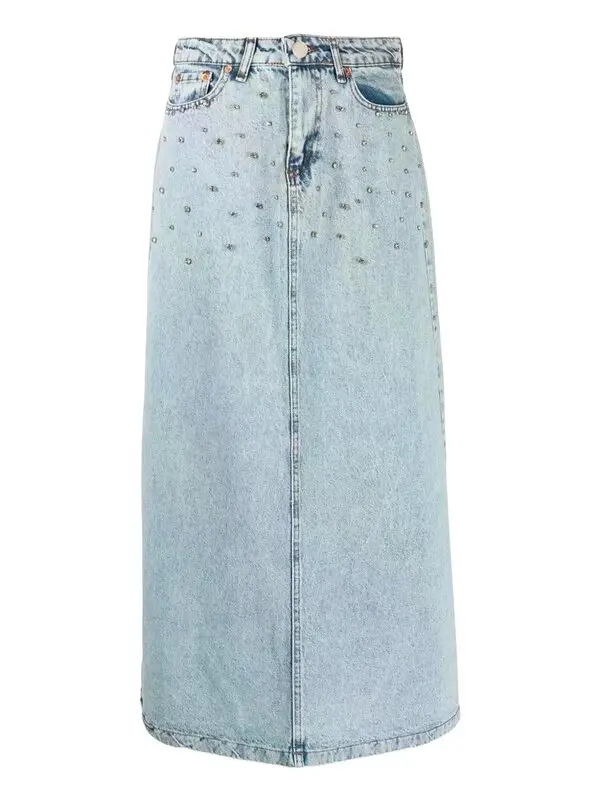 ANA RADU Crystal-embellished Washed Denim Midi Skirt - Blue