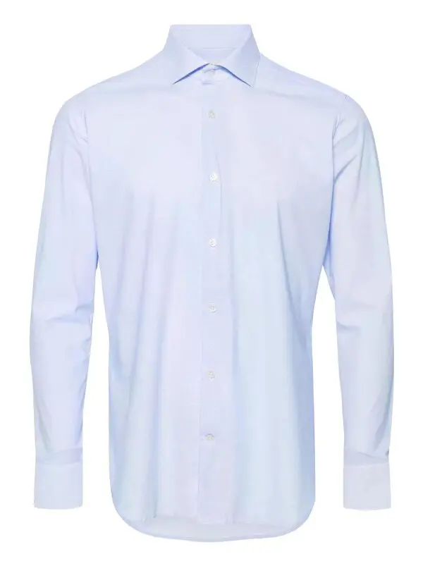 TINTORIA MATTEI 954 Mini-check Spread-collar Shirt - Blue