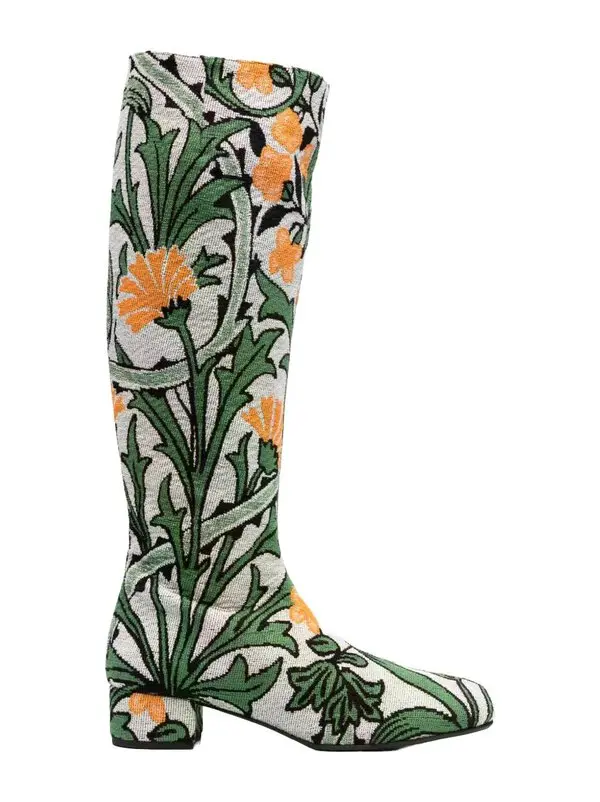 La DoubleJ Edie 40mm Floral-jacquard Boots - Neutrals