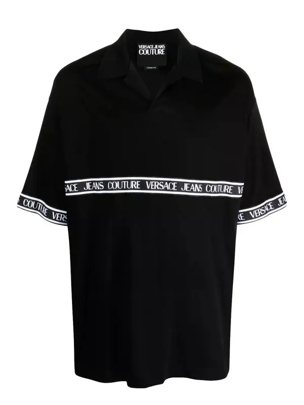 Versace Logo-tape Cotton Polo Shirt - Black