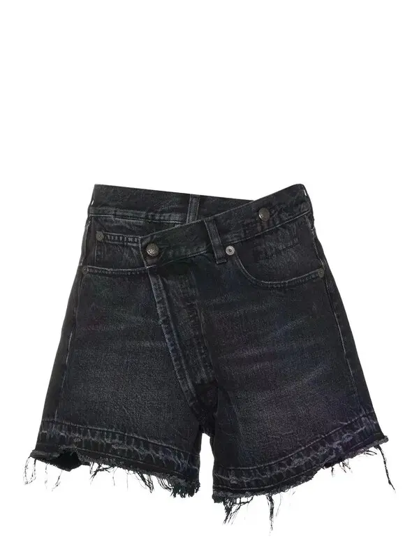 R13 Crossover-waist Raw-hem Denim Shorts - Black