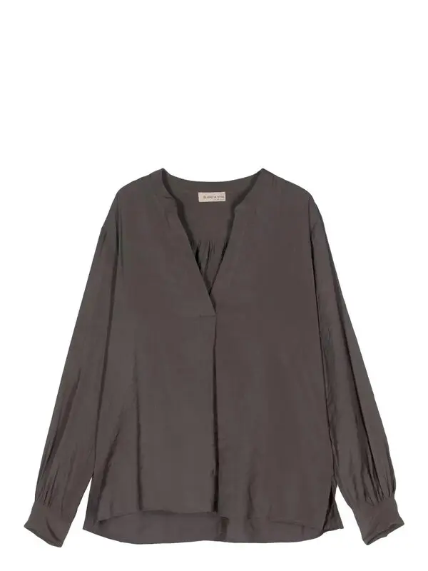 BLANCA VITA Band-collar Long-sleeve Blouse - Grey