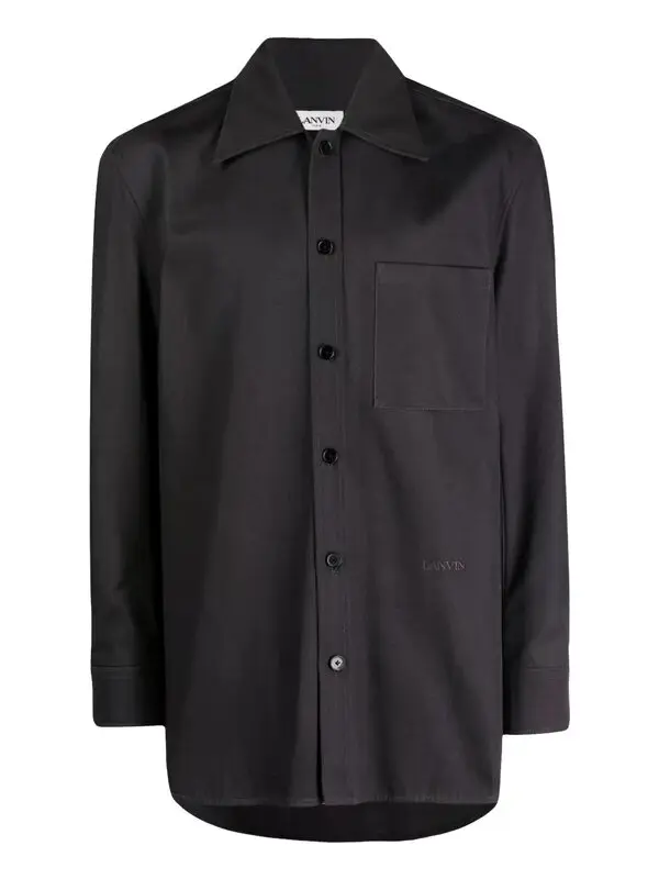 LANVIN Logo-embroidered Cotton Shirt - Grey