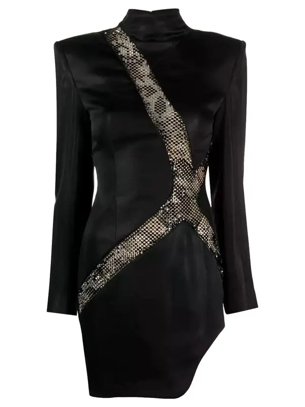 GENNY Asymmetric Rhinestone-embellished Minidress - Black