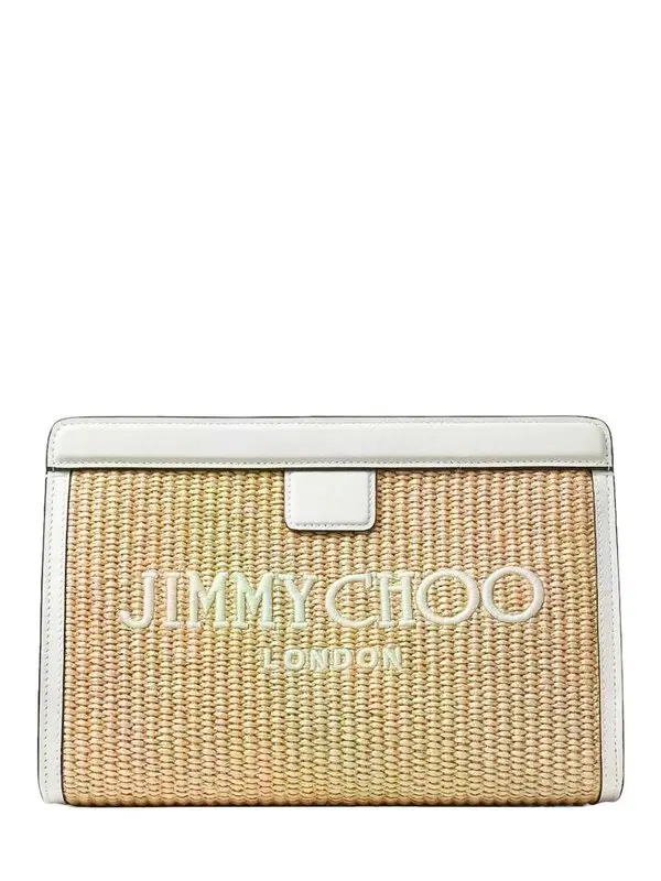 JIMMY CHOO Avenue Woven Clutch With Logo Embroidery - Neutrals