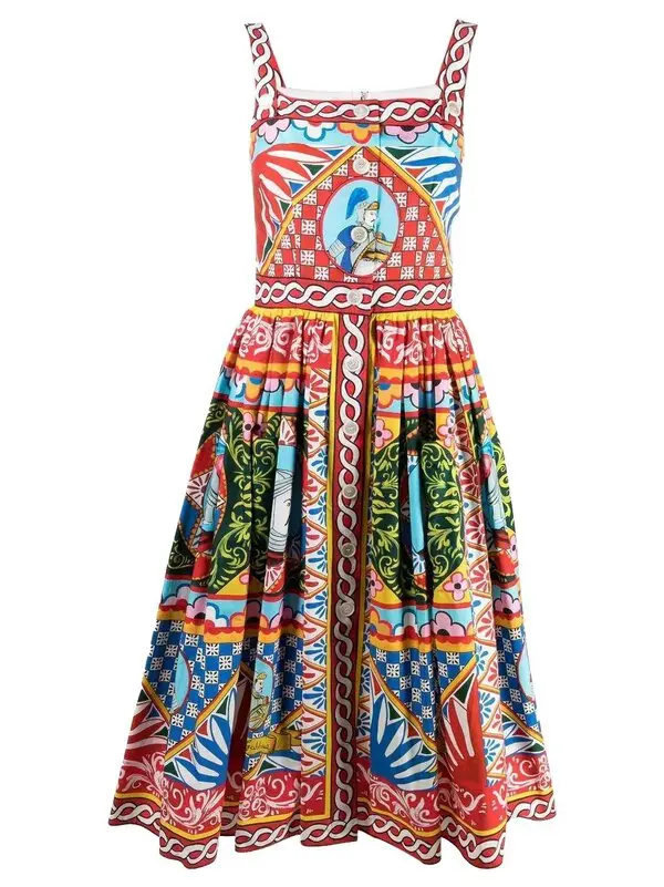 Dolce & Gabbana Carretto-print Midi Dress - Red