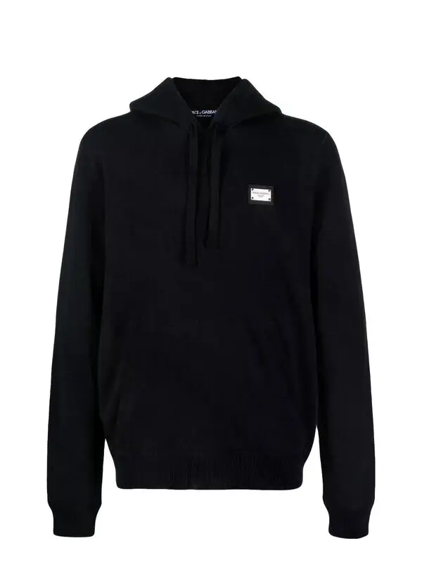 Dolce & Gabbana Logo-plaque Knitted Hoodie - Blue