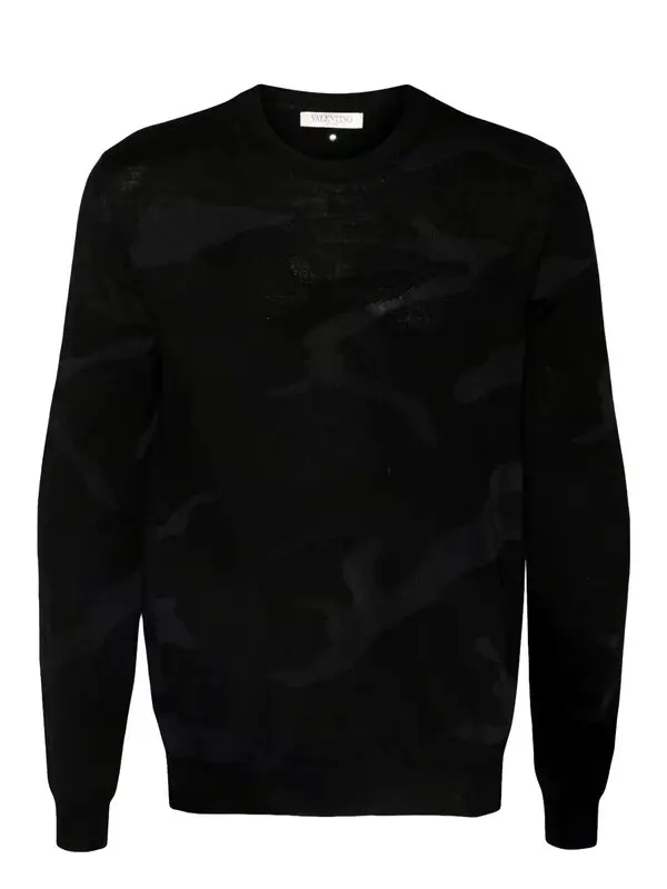 Valentino Garavani Crew-neck Patterned-jacquard Jumper - Black