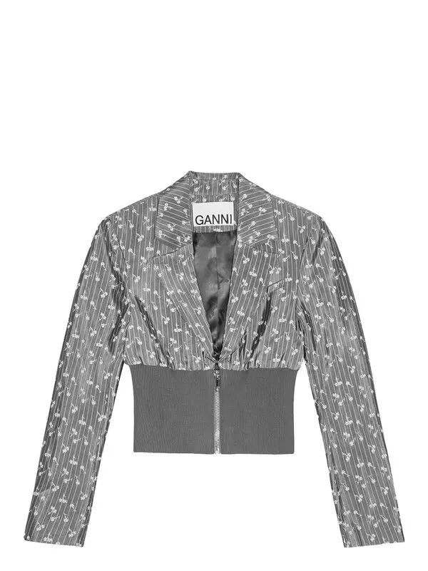 GANNI Jacquard Cropped Blazer - Grey
