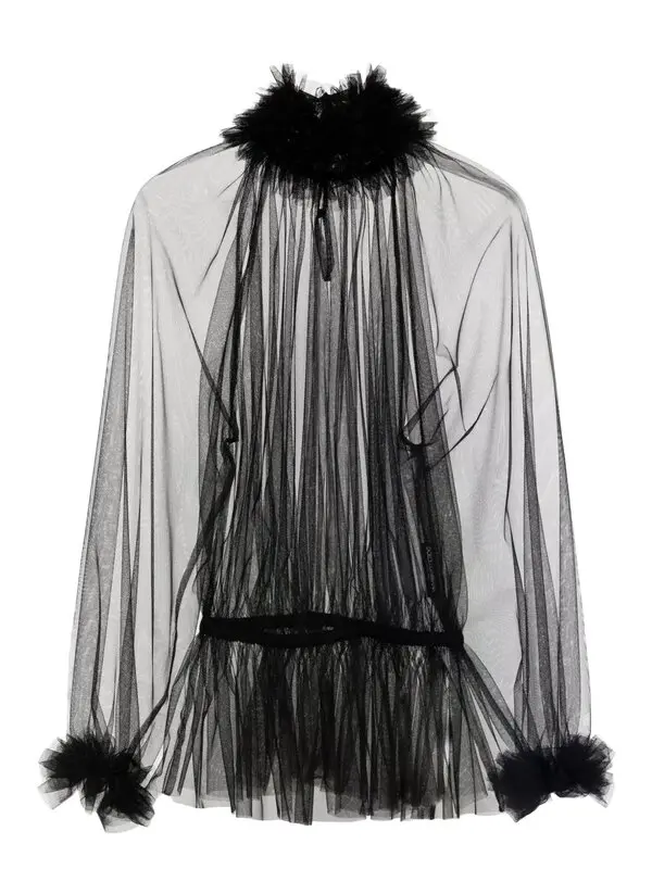 Dolce & Gabbana Ruffle-trim Tulle Blouse - Black