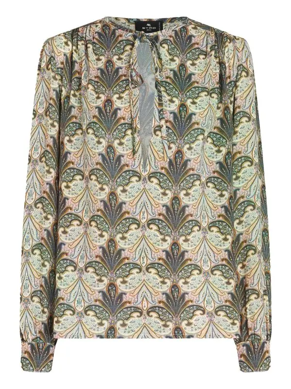 Etro Paisley-print Front-tie Blouse - Neutrals