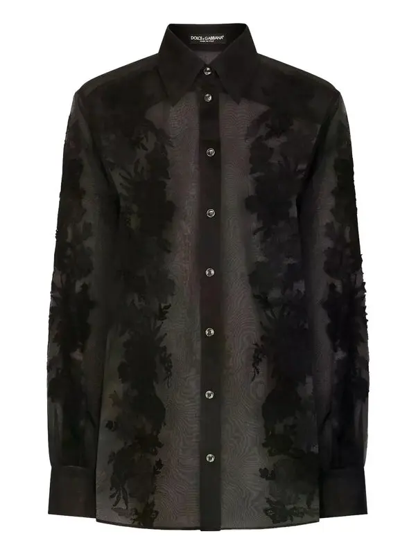 Dolce & Gabbana Lace-appliqué Silk-blend Shirt - Black
