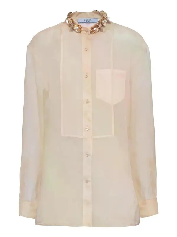 Prada Embroidered Organza Shirt - Neutrals