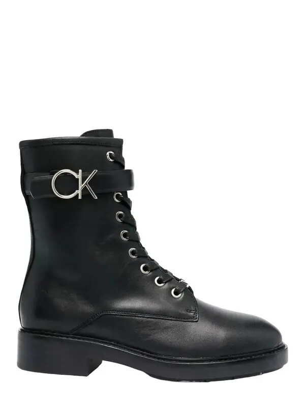Calvin Klein Logo-buckle Combat Boots - Black