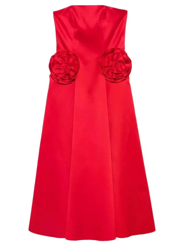 NISSA Floral-appliqué Midi Dress - Red