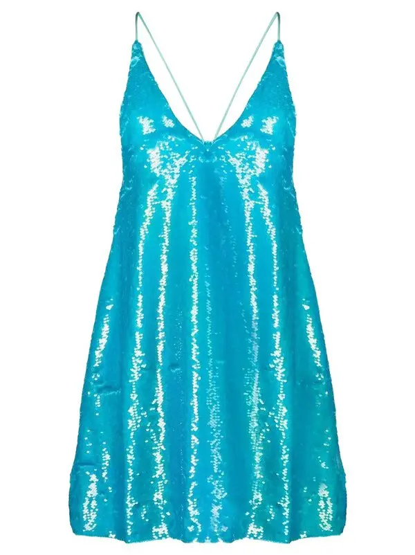 GANNI Sequin Slip Mini Dress - Blue