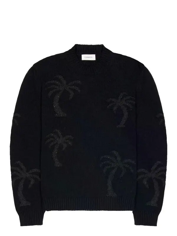 LANEUS Jacquard Crew Neck Sweater - Black