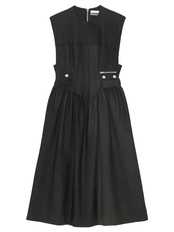 GANNI Pleat-detailing Midi Dress - Black