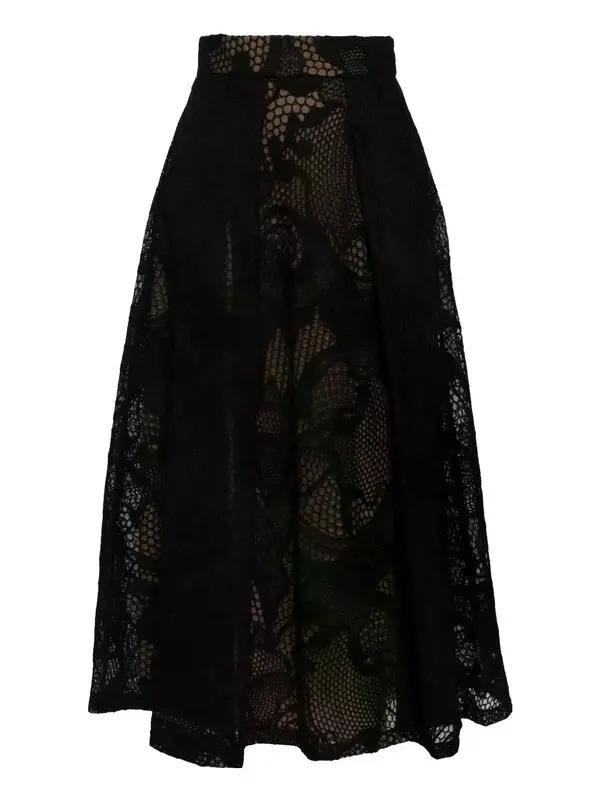 Elie Saab Embroidered Midi Skirt - Black