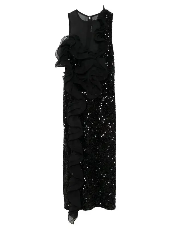 ROTATE BY BIRGER CHRISTENSEN Ruffled Sequinned Midi Dress - Black