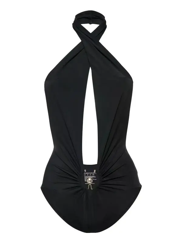 Christopher Esber Halterneck Bodysuit With Ring Embellishment - Black