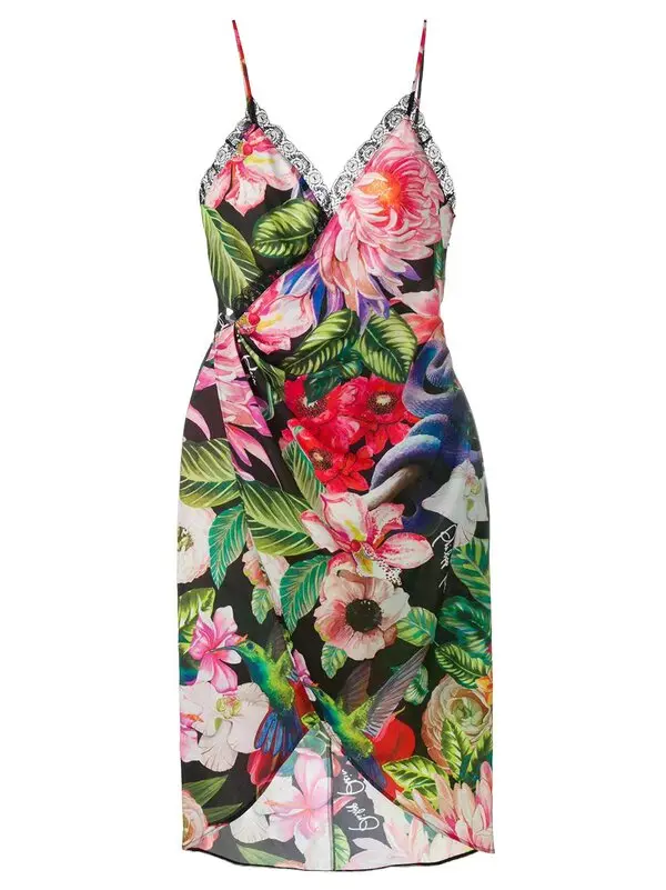 Philipp Plein Floral-print Wrap Dress - Black