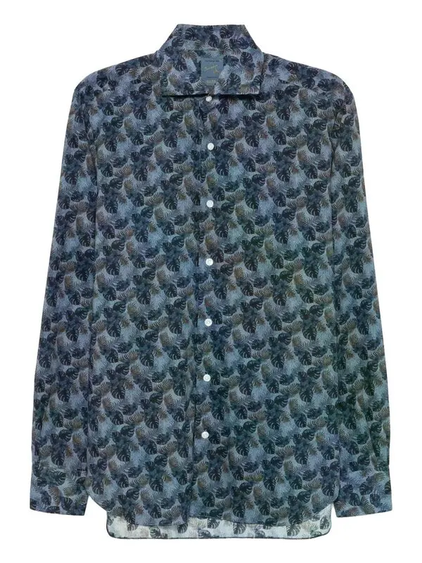 BARBA NAPOLI Leaf-print Shirt - Blue