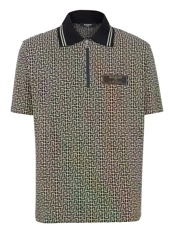 Balmain Pb Labyrinth Jacquard Polo Shirt - Black