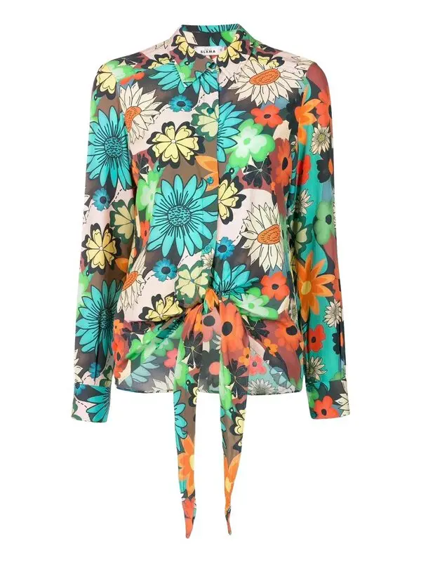AMIR SLAMA Floral-print Tie-fastened Shirt - Multicolour