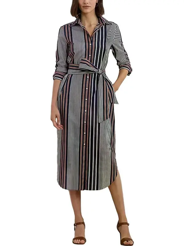 Ralph Lauren Striped Belted Midi Dress - Blue