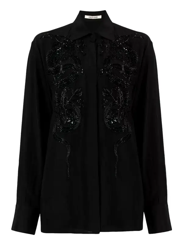Roberto Cavalli Bead-embellished Appliqué Viscose Shirt - Black