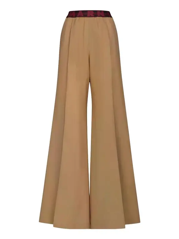 Marni Logo-waistband Wool Flared Trousers - Brown
