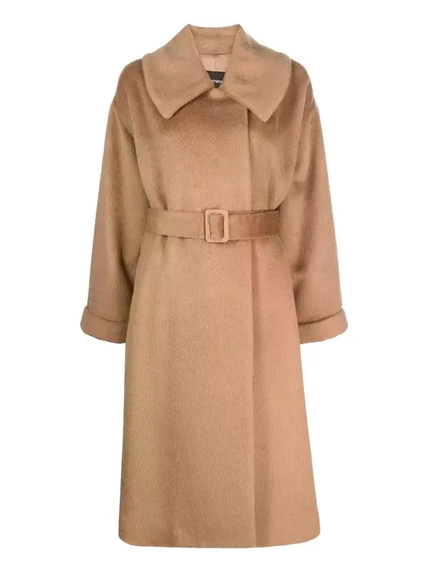 Emporio Armani Belted Long-sleeve Coat - Brown