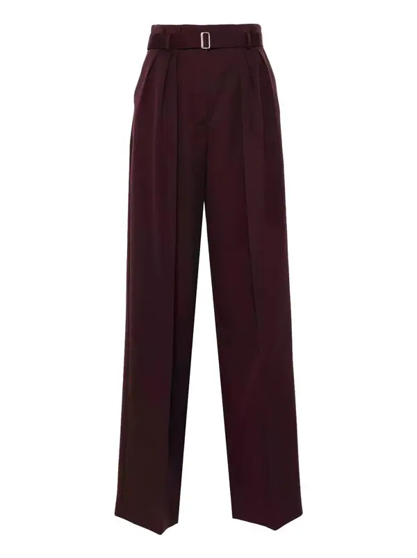 LANVIN Belted Pleated Wool Twill Trousers - Red