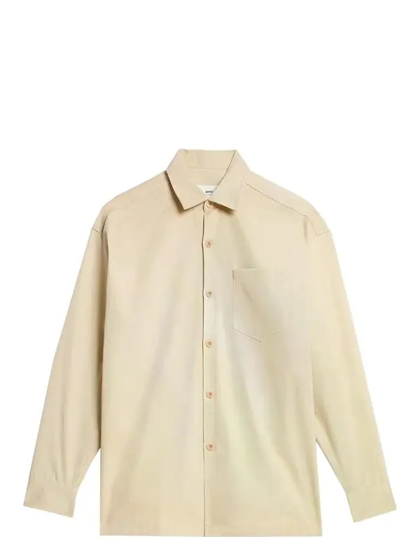 AMI Paris Logo-print Button-front Shirt - Neutrals