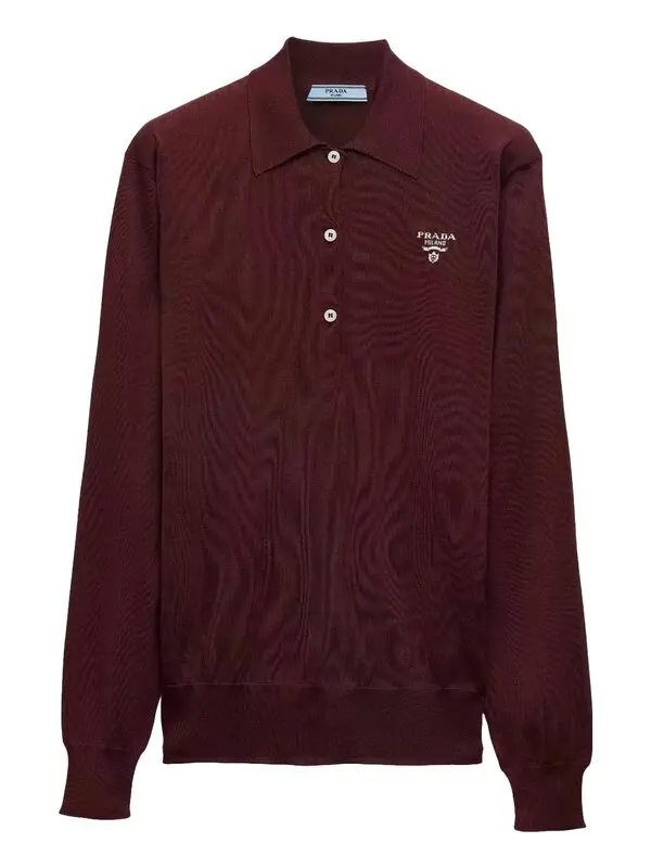 Prada Embroidered-logo Silk Polo Shirt - Red