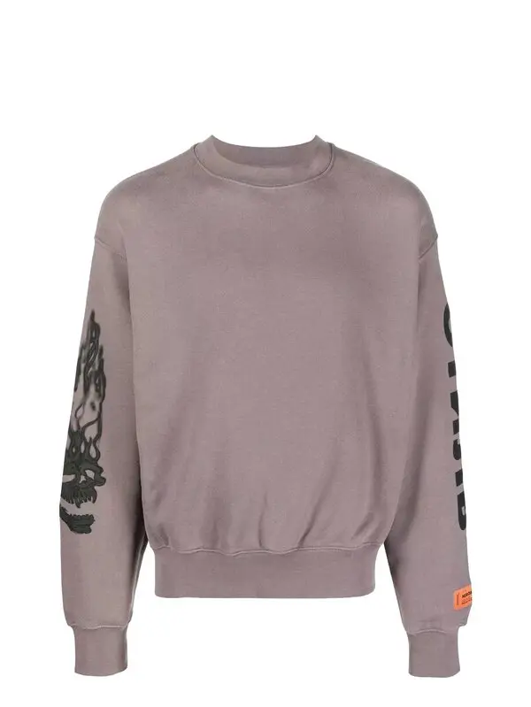 Heron Preston Flaming Skull Graphic Sweatshirt - Grey