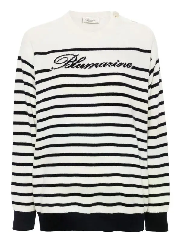 Blumarine Logo-intarsia Virgin Wool Sweater - Neutrals