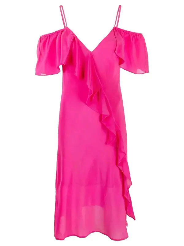 Gold Hawk Ruffle-detail V-neck Dress - Pink