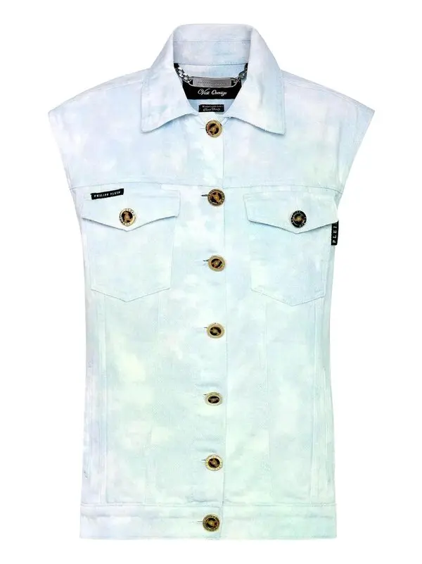 Philipp Plein Bleach-effect Denim Vest - Blue