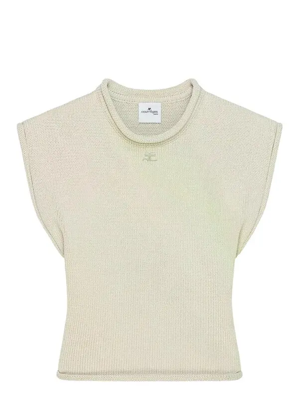 COURREGES Knitted Top With Logo Plaque - Neutrals