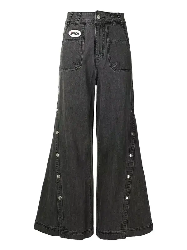 GROUND ZERO Button-leg Flared Jeans - Grey