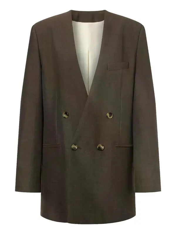 Philosophy Di Lorenzo Serafini Lapel-less Double-breasted Blazer - Brown
