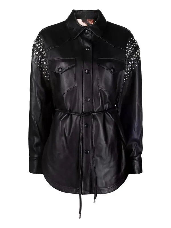 Philipp Plein Crystal-studded Leather Shirt - Black
