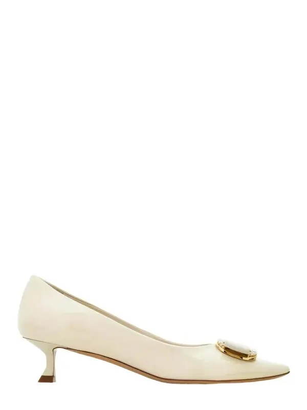 FERRAGAMO Vara Buckle-detail Kitten Pumps - Neutrals
