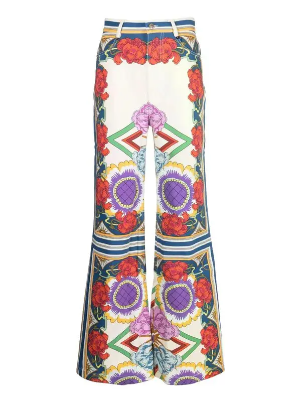 La DoubleJ Liberty-print Flared Jeans - Neutrals