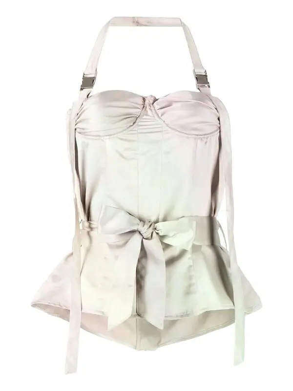 Rokh Bustier-detail Halterneck Top - Grey