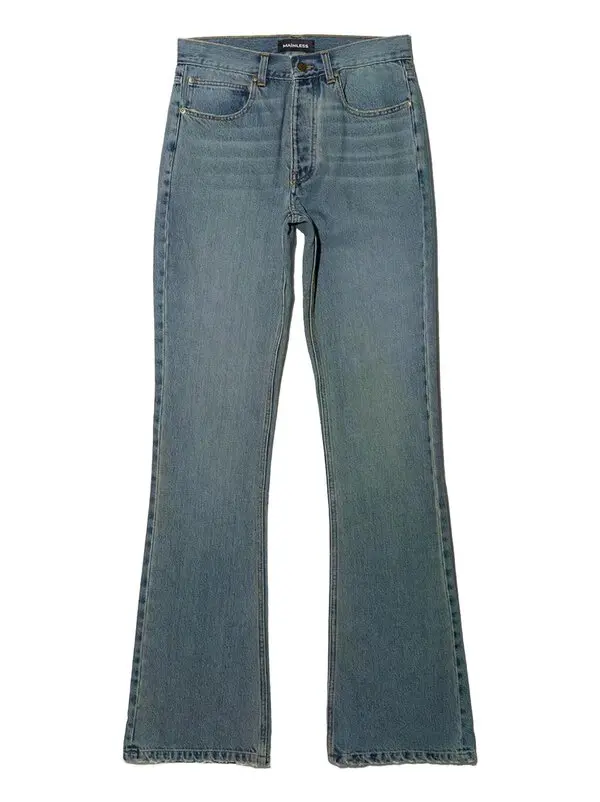 MAINLESS Cotton Jeans With Frayed Hem - Blue