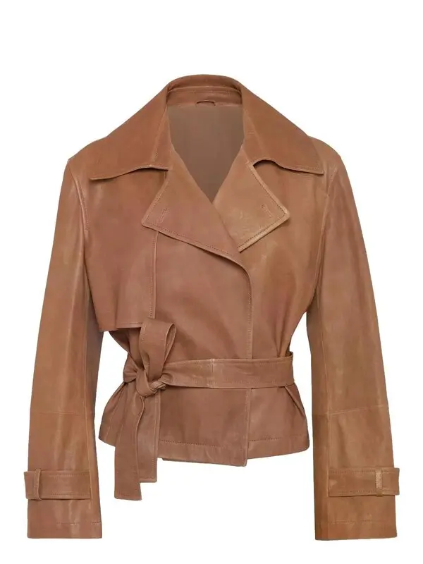Brunello Cucinelli Belted Leather Jacket - Brown